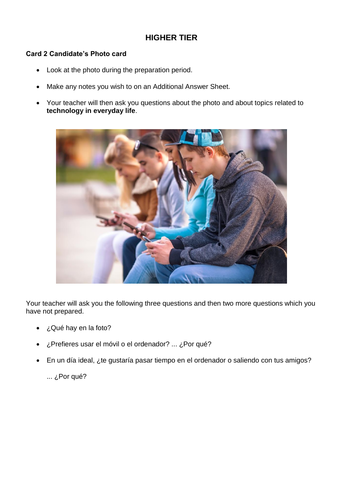 Spanish GCSE Higher technology photo card practice | Teaching Resources