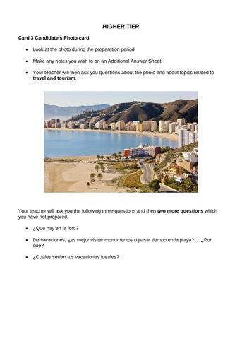 Spanish GCSE Higher travel & tourism photo card practice | Teaching ...