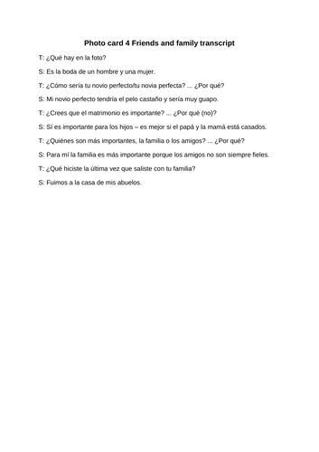 Spanish GCSE Higher family & friends photo card practice | Teaching ...