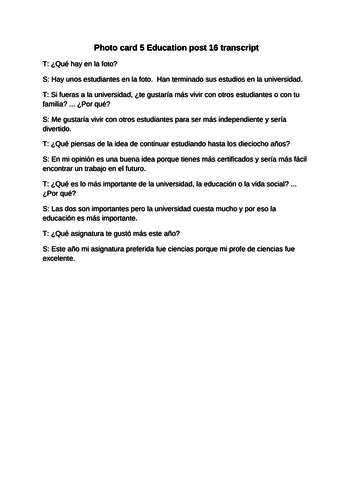 Spanish GCSE Higher education photo card practice | Teaching Resources