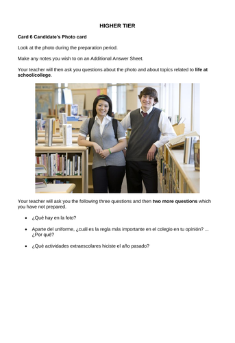 Spanish GCSE Higher school photo card practice | Teaching Resources