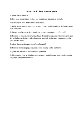 Spanish GCSE Higher free time photo card practice | Teaching Resources