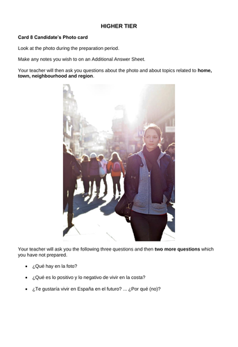 Spanish GCSE Higher home town photo card practice | Teaching Resources