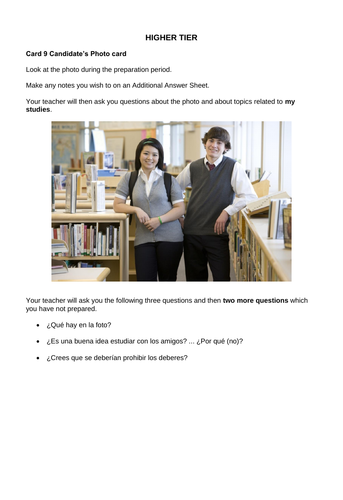Spanish GCSE Higher my studies photo card practice | Teaching Resources