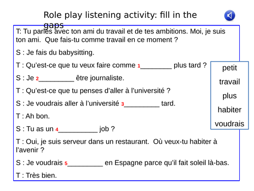 French GCSE Foundation careers role play | Teaching Resources