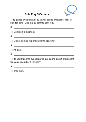 French GCSE Foundation careers role play | Teaching Resources