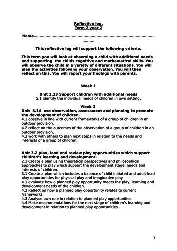 Early Years Educator WPL placement plans | Teaching Resources