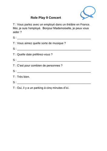 French GCSE Foundation concert role play | Teaching Resources