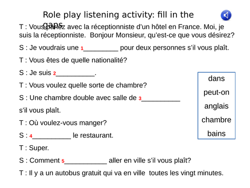 French GCSE Foundation hotel role play | Teaching Resources