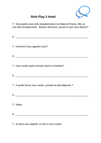 French GCSE Foundation hotel role play | Teaching Resources