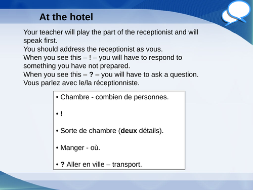 French GCSE Foundation hotel role play | Teaching Resources