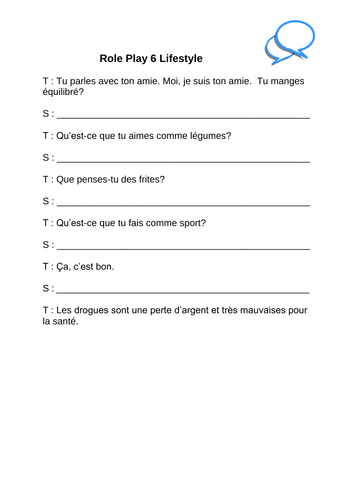 French GCSE Foundation lifestyle role play | Teaching Resources
