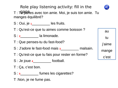 French GCSE Foundation lifestyle role play | Teaching Resources