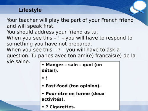 French GCSE Foundation lifestyle role play | Teaching Resources