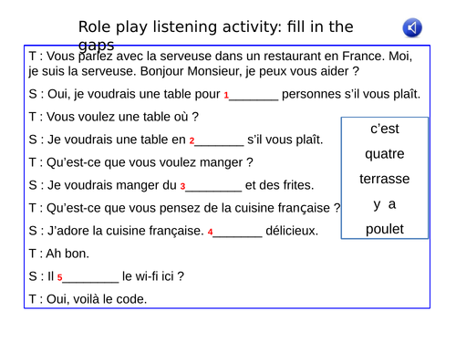 French GCSE Foundation restaurant role play | Teaching Resources