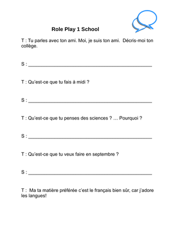 French GCSE Foundation school description role play | Teaching Resources