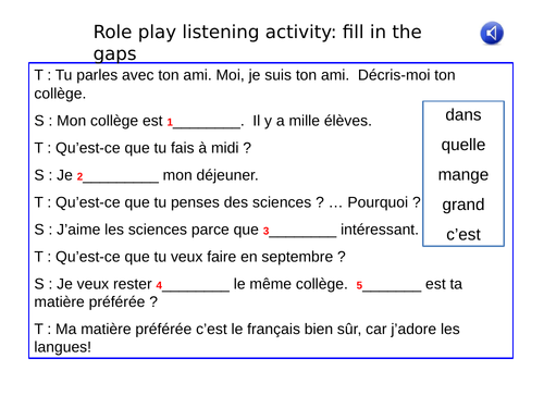 French GCSE Foundation school description role play | Teaching Resources