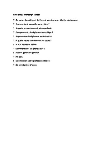 French GCSE Foundation school uniform & rules role play | Teaching ...