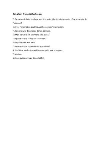 French GCSE Foundation technology role play | Teaching Resources