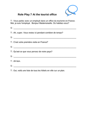French GCSE Foundation tourist office role play | Teaching Resources