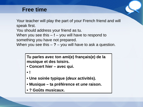 French GCSE Higher free time role play | Teaching Resources