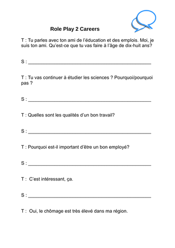 French GCSE Higher careers role play | Teaching Resources
