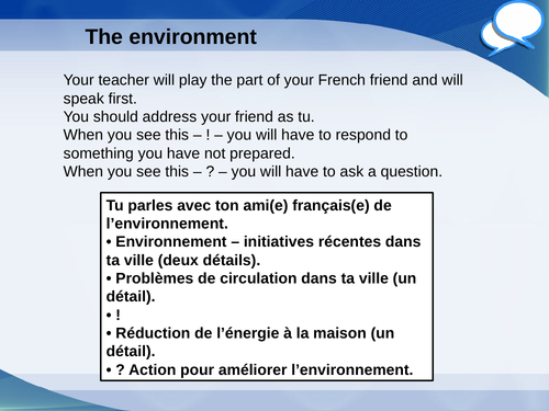 French GCSE Higher environment role play | Teaching Resources