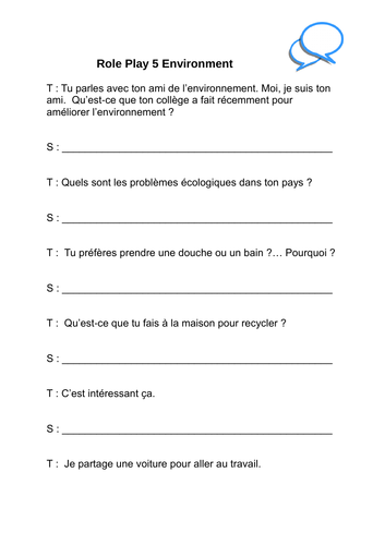 French GCSE Higher environment role play | Teaching Resources