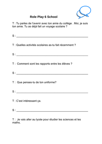 French GCSE Higher school role play | Teaching Resources