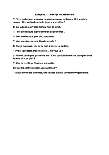 French GCSE Higher restaurant role play | Teaching Resources