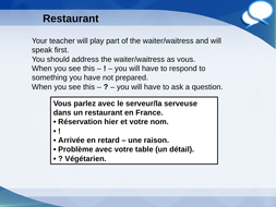 French GCSE Higher restaurant role play | Teaching Resources