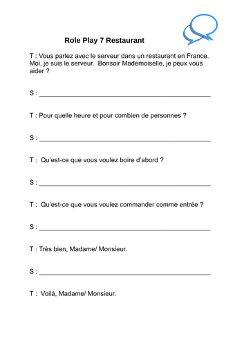 French GCSE Higher restaurant role play | Teaching Resources