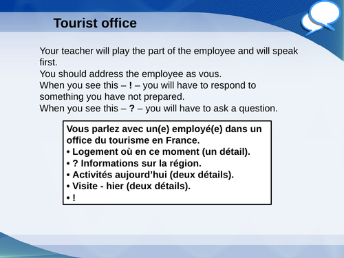 French GCSE Higher role play tourist office | Teaching Resources