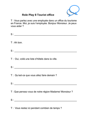 French GCSE Higher role play tourist office | Teaching Resources