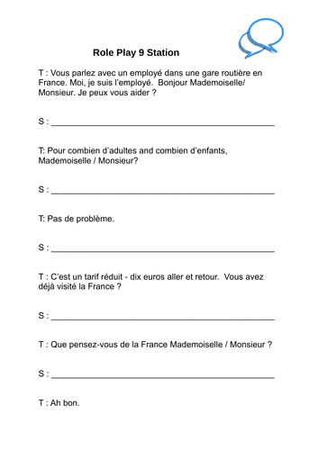 French GCSE Higher bus station role play | Teaching Resources