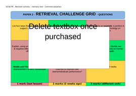 NEW AQA GCSE PE (9-1) Retrieval Challenge Grid - Revision for exam | Teaching Resources