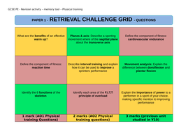 NEW AQA GCSE PE (9-1) Retrieval Challenge Grid - Revision for exam ...