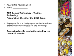 AQA Textile Design Question for the Exam - theme of Insects. 2018 ...
