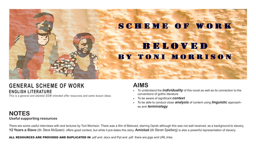 Beloved, by Toni Morrison, Scheme of Work and Resources | Teaching ...