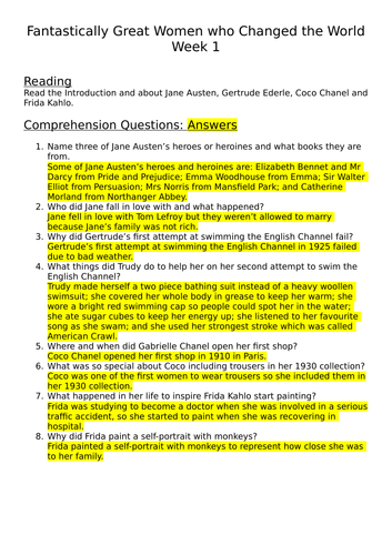 Fantastically Great Women who Changed the World - Unit of Work ...