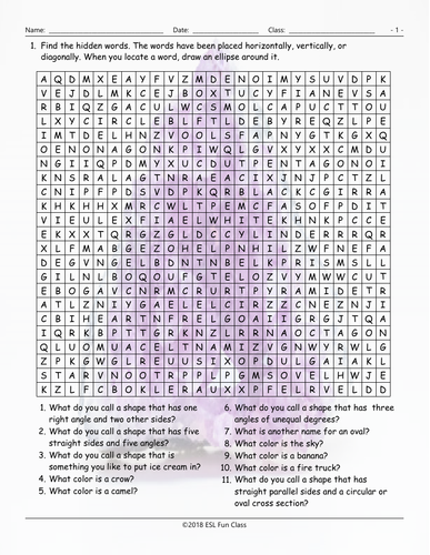 Colors-Shapes Word Search Worksheet | Teaching Resources