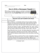Writing a Newspaper Report | Teaching Resources