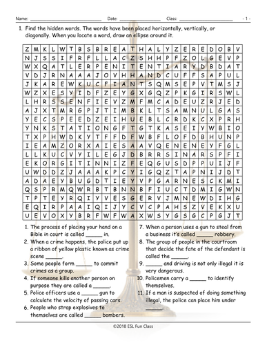 Crime-Law Enforcement-Courts Word Search Worksheet | Teaching Resources