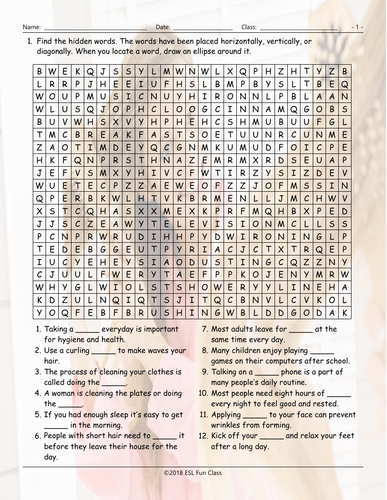 Daily Activities Word Search Worksheet | Teaching Resources