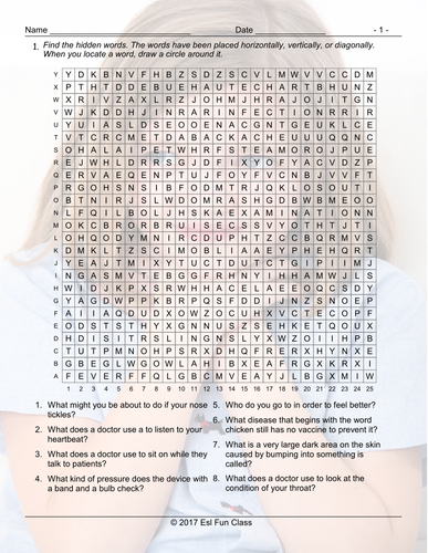Doctors-Illness Injury Word Search Worksheet | Teaching Resources
