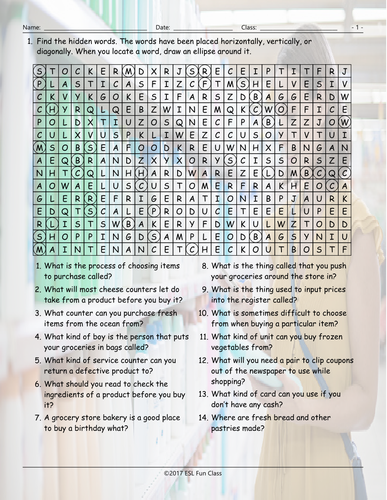 Grocery Shopping Word Search Worksheet | Teaching Resources