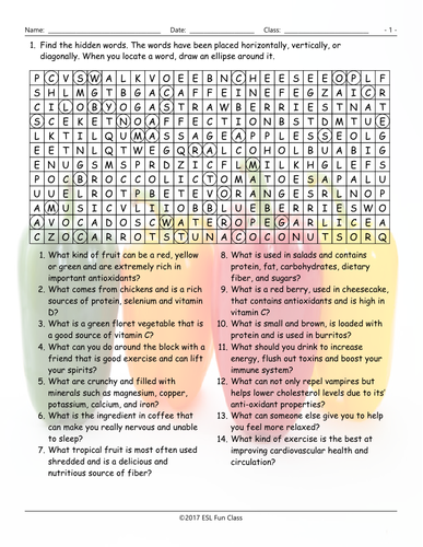 Healthy Lifestyle-Nutrition Word Search Worksheet | Teaching Resources
