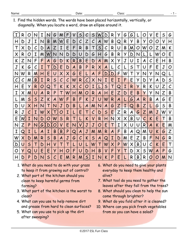 Household Chores-Cleaning Supplies Word Search Worksheet | Teaching ...