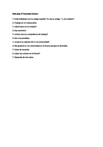 Spanish GCSE Foundation careers role play | Teaching Resources