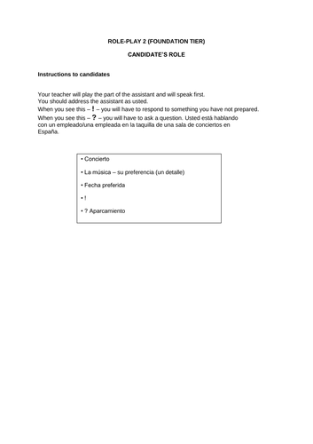 Spanish GCSE Foundation concert role play | Teaching Resources